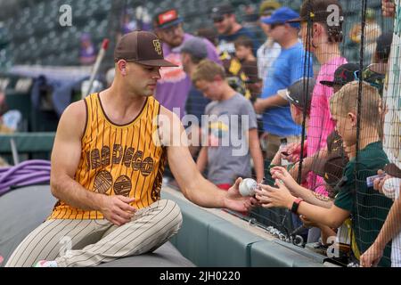 Denver CO, USA. 12th July, 2022. San Diego center fielder Estuary Ruiz ...
