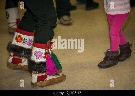 Traditional footwear - handmade Dene beaded moccasins, in the northern ...
