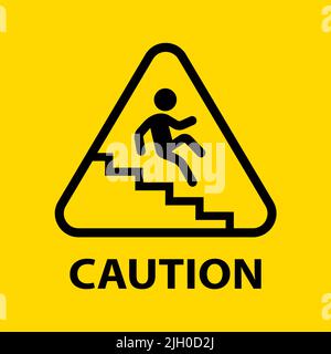 Caution stairway sign. A man falling down the stairs. A sign warning of ...