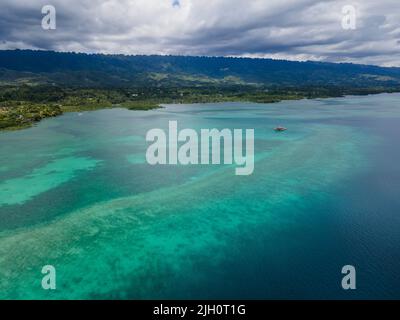 Aerial view of the Tanon Strait just off the cost of Moalboal, an area ...