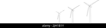 single line drawing of wind turbines isolated on white background ...