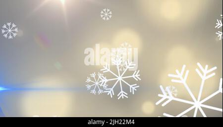 Image of spots of light over snow falling background Stock Photo - Alamy
