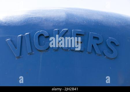 Blue Vickers VR180 name plate on a crawler tractor bulldozer Stock ...