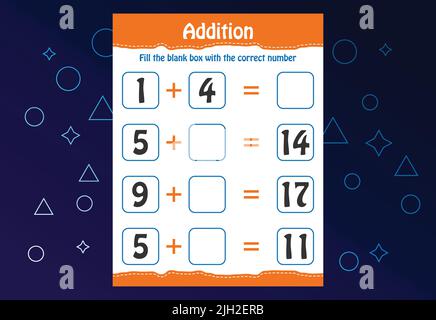 Basic math addition for kids. Fill the blank box with the correct ...