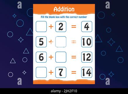Basic math addition for kids. Fill the blank box with the correct ...