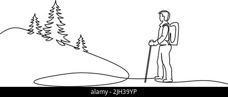Continuous line drawing of traveler, tourist. Single one line art ...