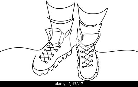 Hiking Shoes One Line Drawing: Continuous Hand Drawn Sport Theme Stock ...