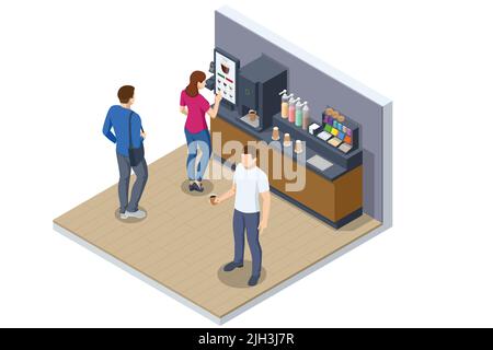 Isometric self-service coffee machines offer consistent quality coffee. Vending machine with ...
