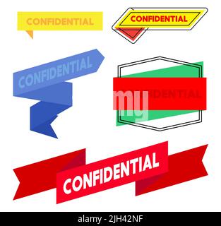 Set of ribbon with Confidential text. Banner template. Label sticker ...