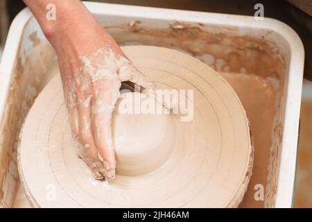 Flat Lay of Potter Master at Work in Clay Studio, Handmade Process of ...