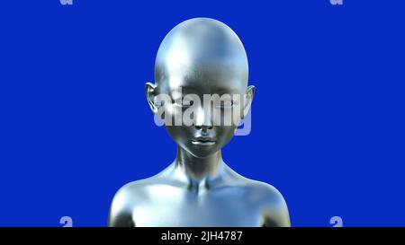 Silver bald alien humanoid on a white background Stock Photo - Alamy