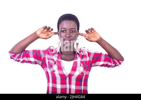 young beautiful woman standing and refusing to listen to her furious ...