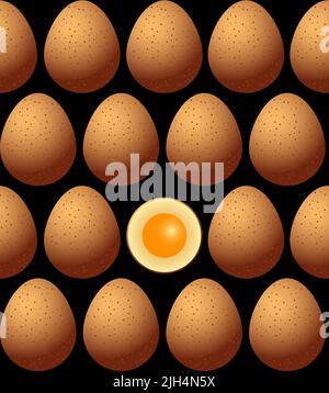 Chicken eggs brown with spots, symmetrically located. One egg is peeled ...