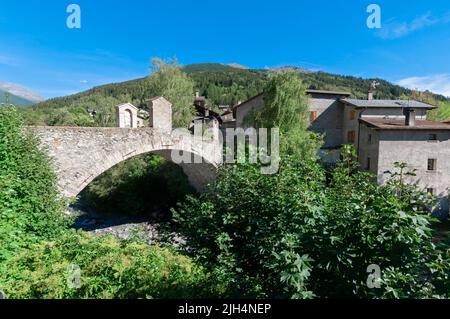 Italy, Lombardy, Valtellina, Bormio, Ponte di Combo Bridge Stock Photo ...