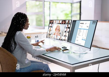 Virtual Video Conferencing Tax Webinar On Computer Screen Stock Photo ...