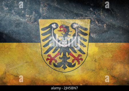 Top view of retro flag Silesia Voivodeship, wojewodztwo slaskie, Poland ...