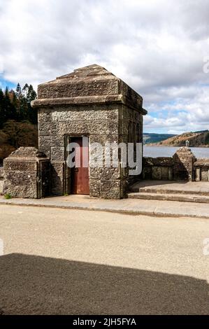 The straining tower at lake Llyn Vyrnwy reservoir, Oswestry, Powys ...
