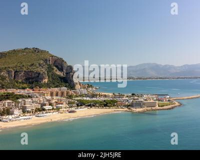 Aerial view on Terracina, summer vacation destination on Tyrrhenien sea ...