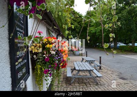 Hanging Baskets at the Ship Inn, Lathom, Lancashire, UK Stock Photo - Alamy