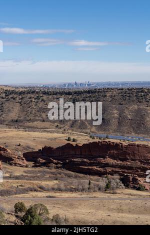 The view of Rod Rocks Amphitheater from Mount Morrison in Denver ...