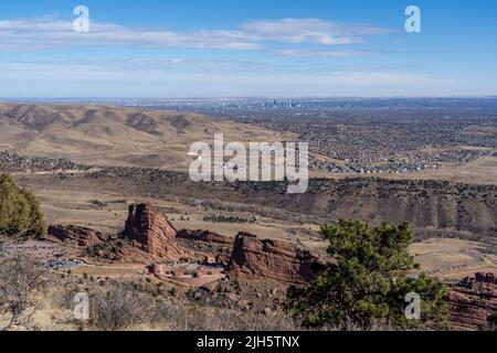 The view of Rod Rocks Amphitheater from Mount Morrison in Denver ...