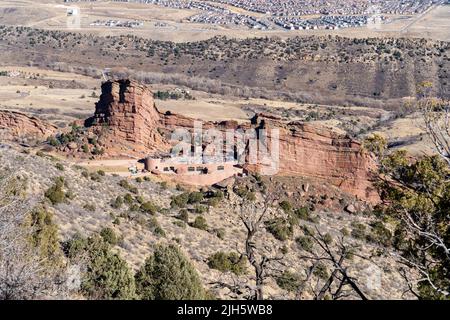 The view of Rod Rocks Amphitheater from Mount Morrison in Denver ...
