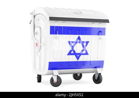 Waste container with Israeli flag, 3D rendering isolated on white ...