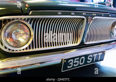 Classic Ford Zephyr at vintage car show with chrome grille and period registration Stock Photo ...