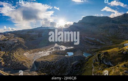 Aerial view of the landscape at the Sanetsch Pass, Canton Valais ...