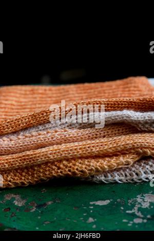 Handwork, knitted wool blanket for a baby Stock Photo - Alamy