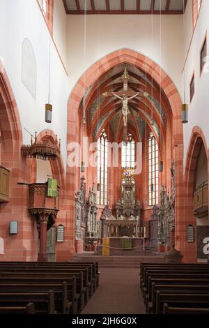 Interior view of the late Gothic collegiate church in Wertheim, Main ...