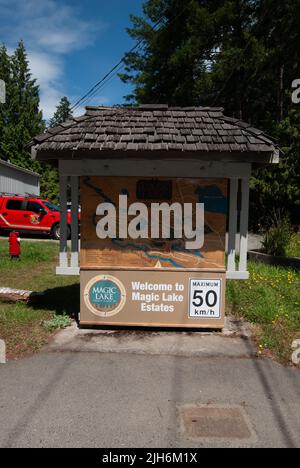 Magic Lake sign, North Pender Island, British Columbia, Canada Stock ...