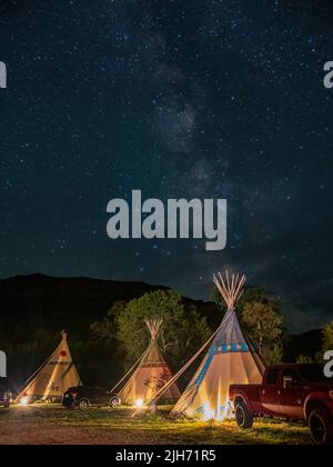 Night view of Tipi with beautiful landscape at Wyoming Stock Photo - Alamy
