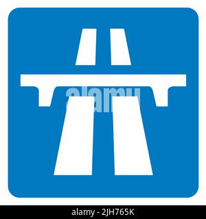 A typical blue and white motorway highway sign over a white background ...