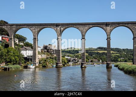 The historic railway viaduct Calstock, on the Cornish banks of the ...