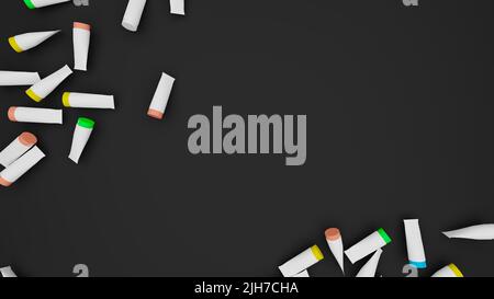 Scattered Colorful Plastic Tubes on Green surface. 3D render Stock ...