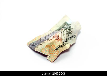 Crumpled Egyptian money of 20 LE twenty pounds isolated on white ...