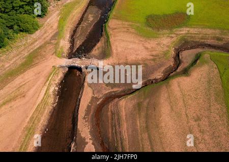 MERTHYR TYDFIL, WALES - JULY 16: An aerial view of an exposed bridge ...