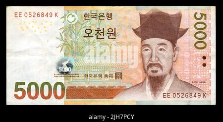 5000 South Korea won bank note. Won is the national currency of the ...