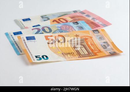 5, 10, 20, 50 euro banknotes. Money on white background Stock Photo - Alamy
