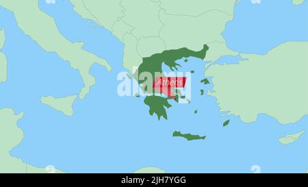Greece map with pin of country capital. Two types of Greece map with ...