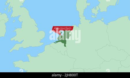 Netherlands map with pin of country capital. Two types of Netherlands ...