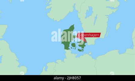Denmark map with pin of country capital. Two types of Denmark map with ...