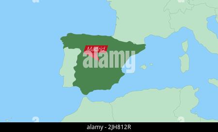 Spain map with pin of country capital. Two types of Spain map with ...