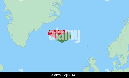 Iceland map with pin of country capital. Two types of Iceland map with ...
