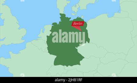 Germany map with pin of country capital. Two types of Germany map with ...