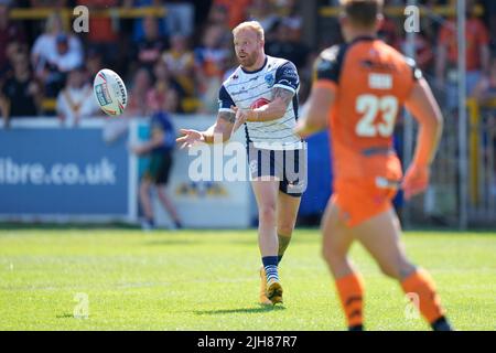 Oliver Holmes #12 of Warrington Wolves arrives at General view of The ...