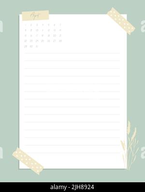 Reminders Calendar August 2022 To do list template blank stamp ...
