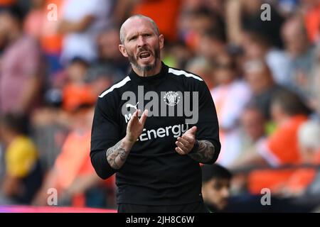 Michael Appleton manager of Blackpool applauds the fans at the end of ...