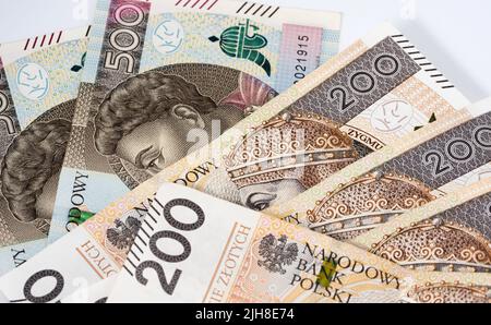 Polish banknotes of large denominations, 200 and 500 zlotys. Money in ...